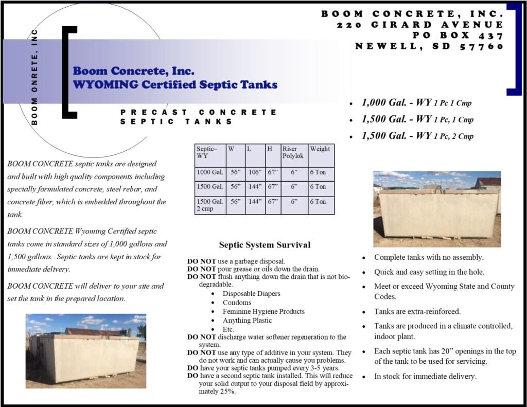 Wyoming Septic Tanks - Cistern and Well - Boom Concrete, Inc
