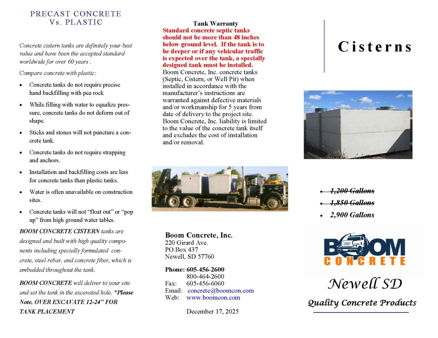 Concrete Cistern Tanks - Septic Tanks - Boom Concrete, Inc